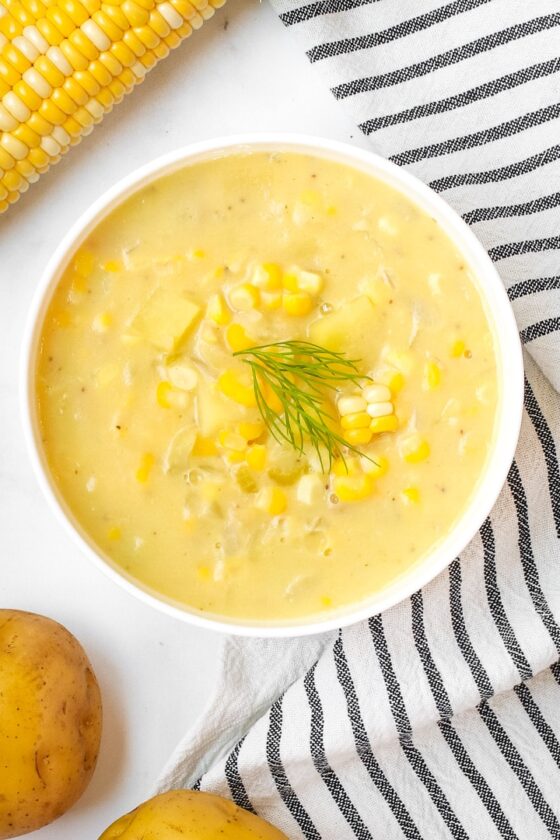 Lemony Sweet Corn Chowder [Vegan] • Healthy Midwestern Girl